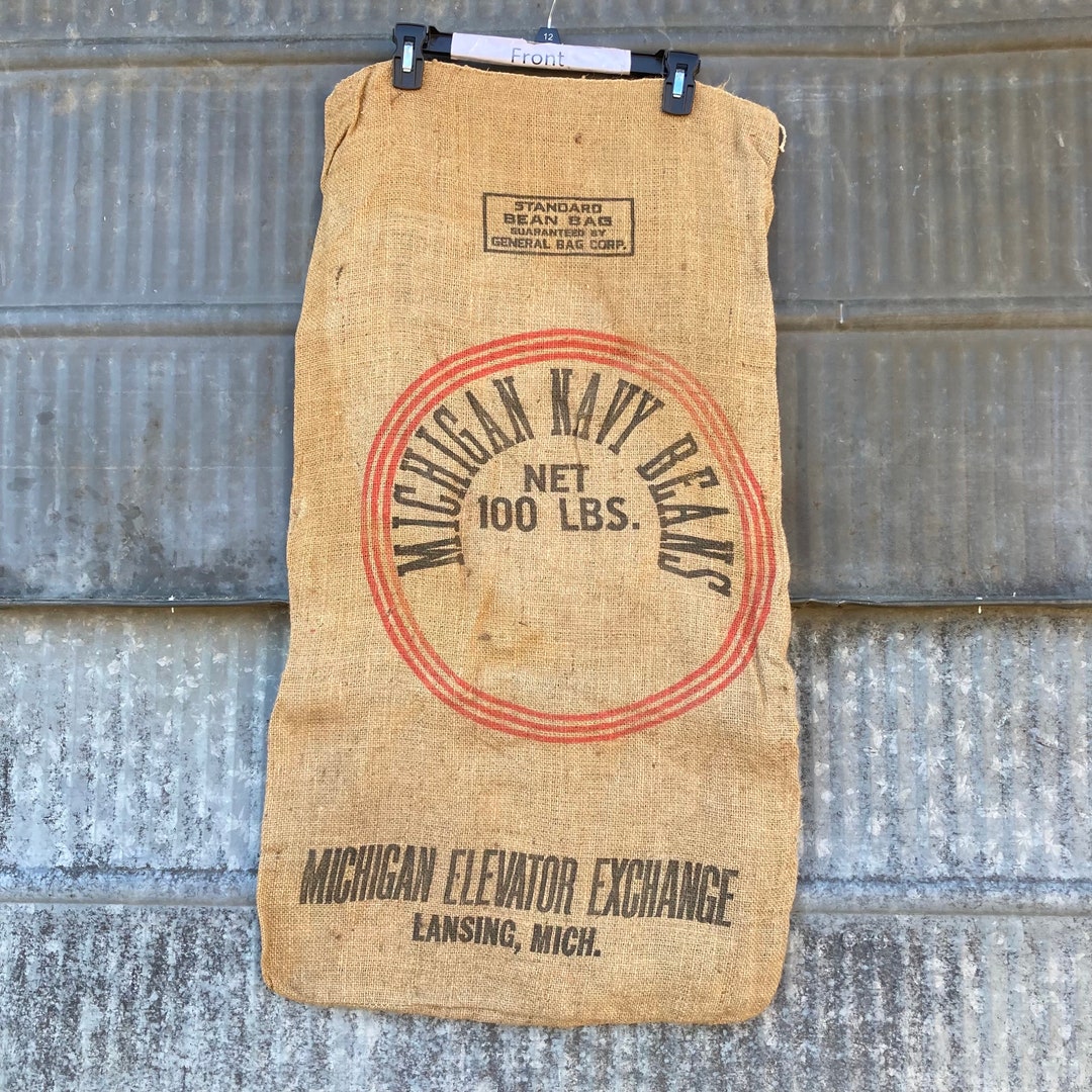 Vintage Michigan Navy Beans Burlap Sack Display Sack Michigan ...