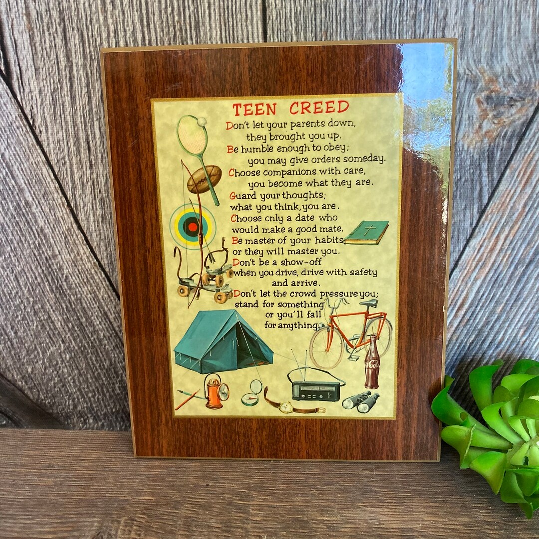 Vintage Teen Creed Poem, Gift for Teenager, Peer Pressure, Rules for ...