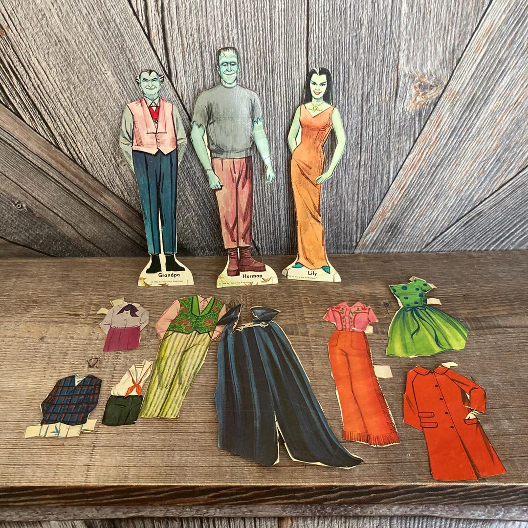 Vintage the Munsters Paper Dolls, 1966 Karyo Vue, Punch Out Dolls and ...