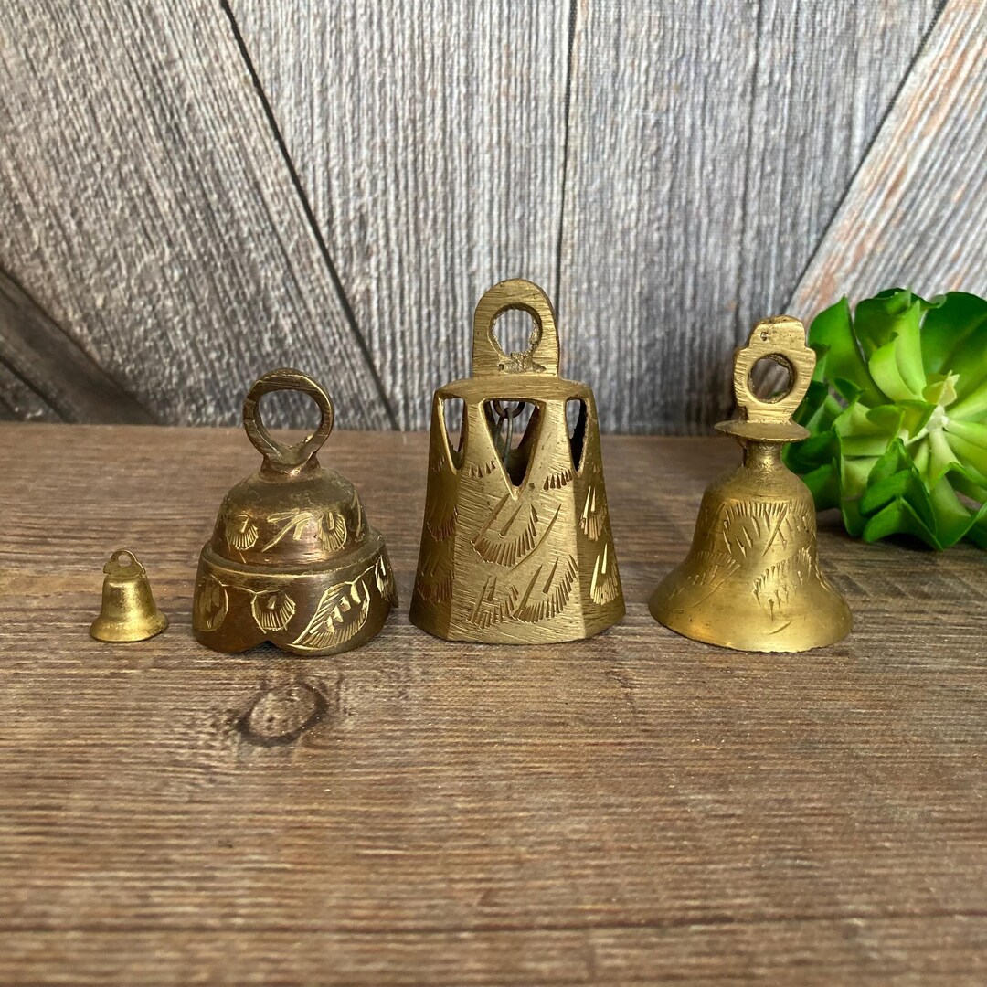 4 Vintage Brass Bells, Bells of Sarna, Tibetan Indian Yoga Bell ...