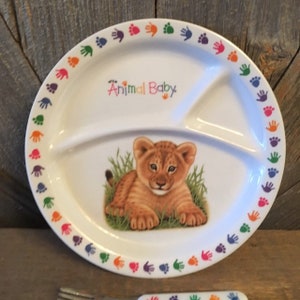 Vintage Wild Animal Baby Plate, Fork Spoon Set Dinnerware Melamine ...