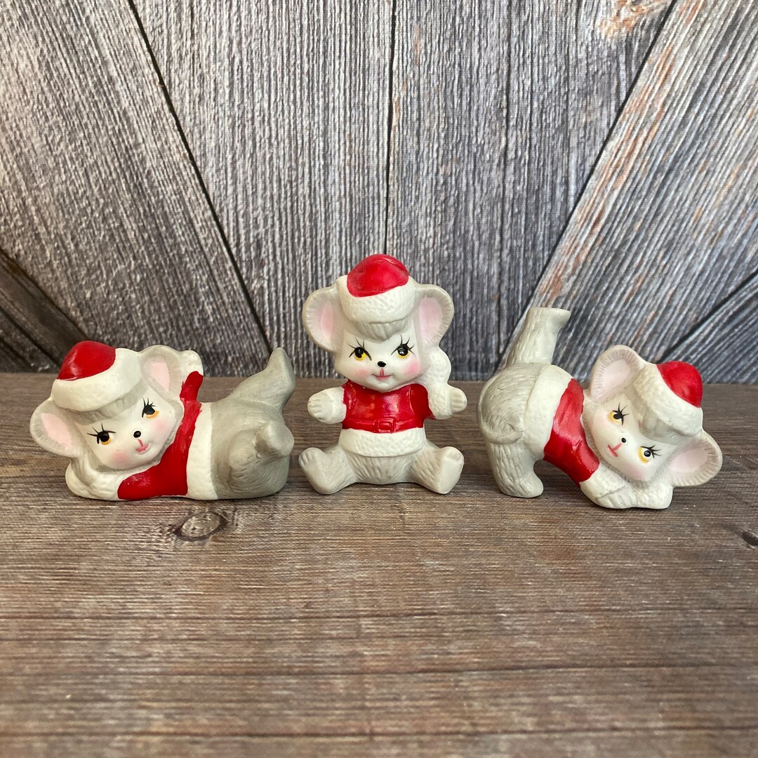 3 Vintage Christmas Mice Ceramic Dressed in Santa Outfit Holiday Mouse ...