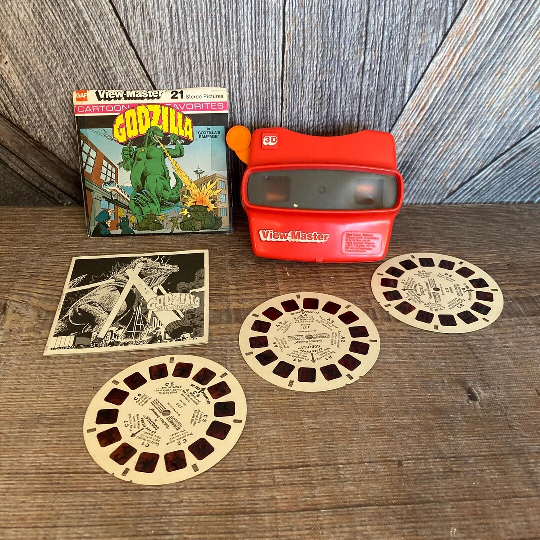 Vintage View Master 90s Toy With godzilla 3D Picture Reels Glasses ...