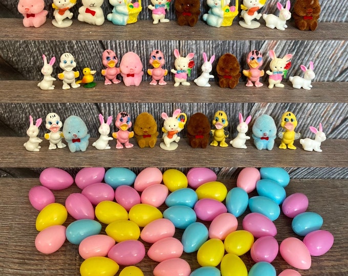 Vintage Easter Decorations, Miniature Plastic Easter Bunnies, Flocked ...