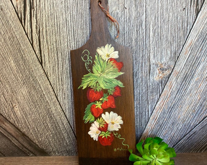 Vintage Strawberry Cutting Board Wall Hanging Fruit Floral Painted ...