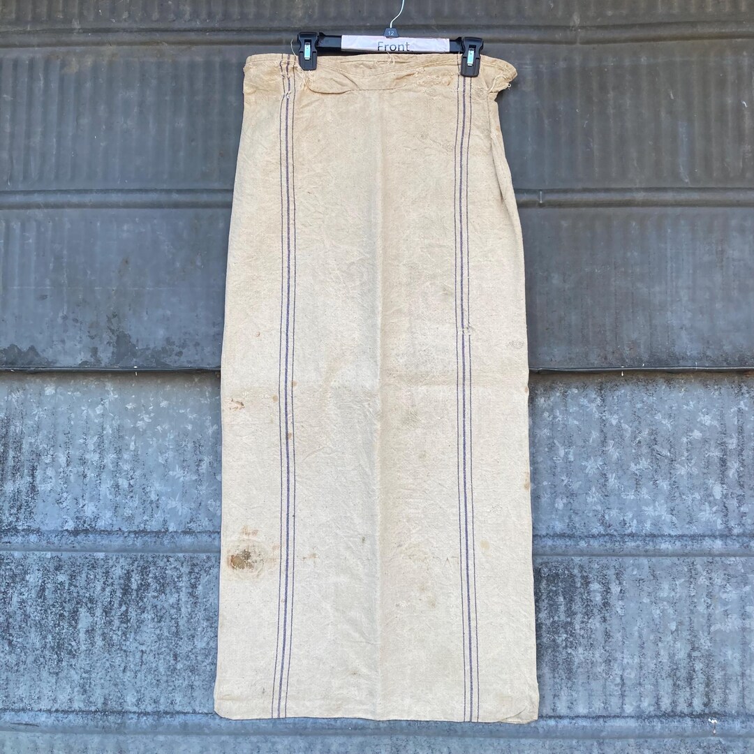 Vintage Unprinted Heavy Cotton Muslin Sack With Blue Pinstripes 40s ...