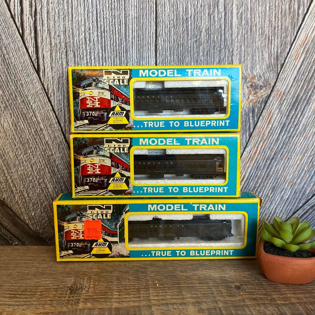 3 Vintage AHM Lima N Scale Trains Santa Fe ATSF Passenger Car Set ...