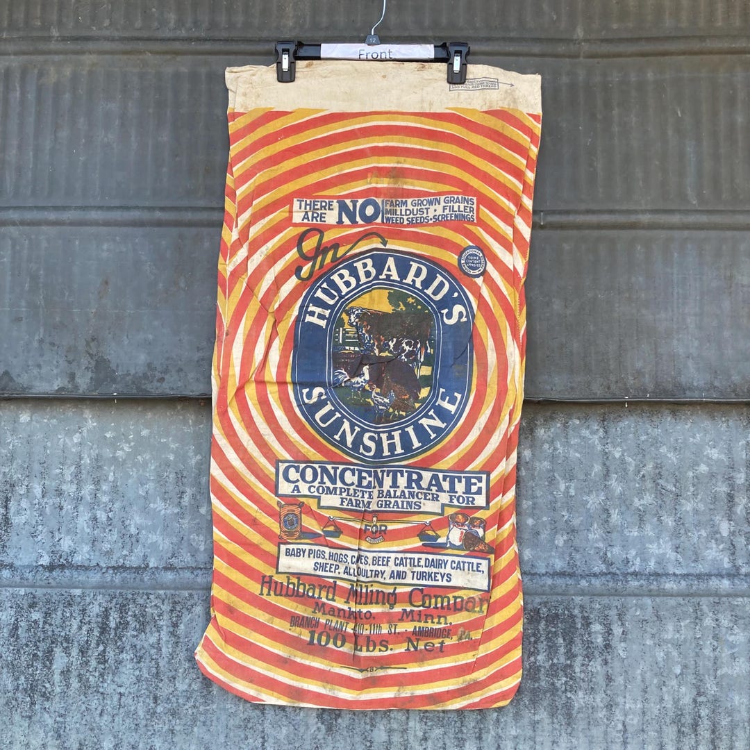 Vintage Hubbard's Sunshine Feed Sack Cotton Muslin Sack Printed BOTH ...
