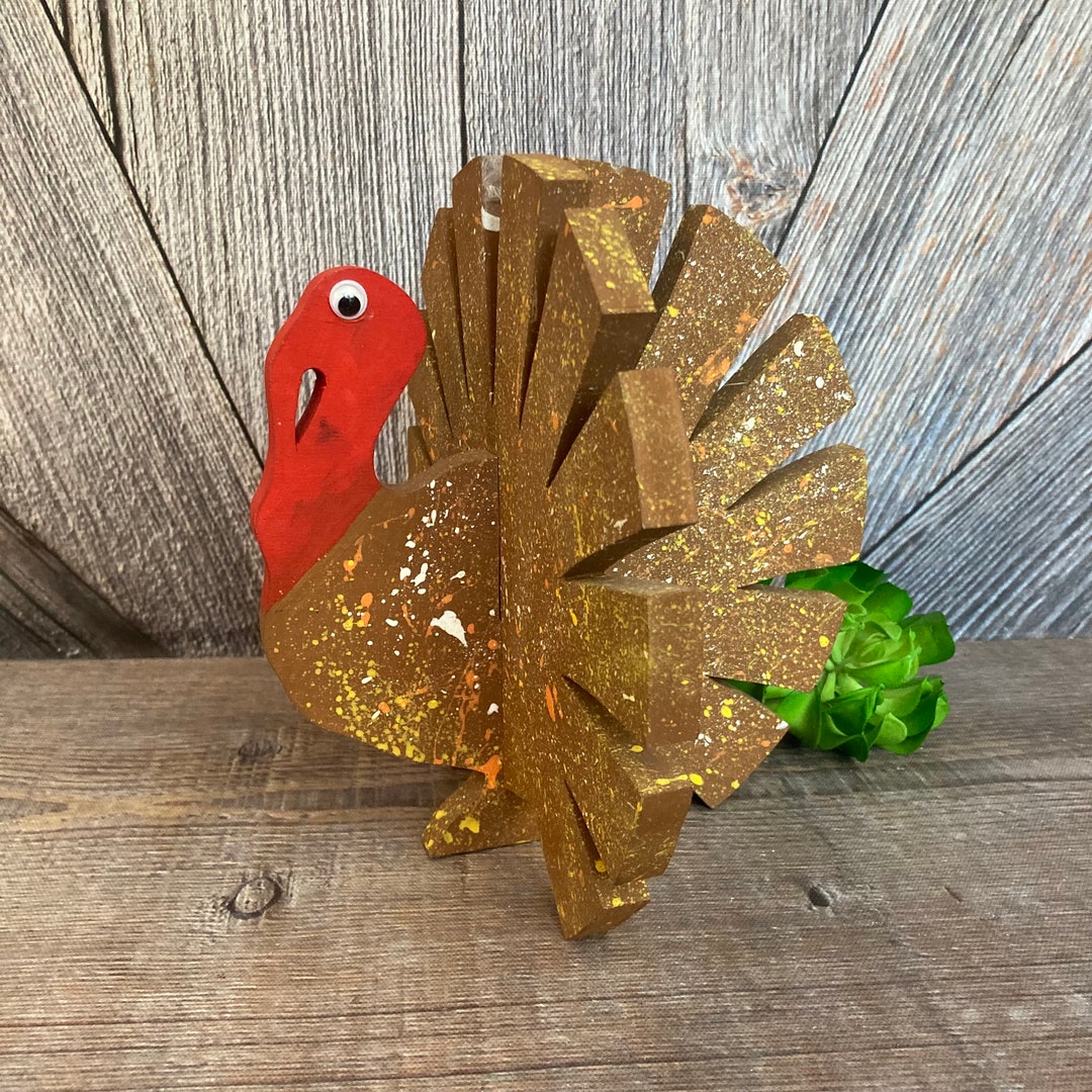 Vintage Wooden Turkey Decoration Thanksgiving Centerpiece Handmade Flat ...