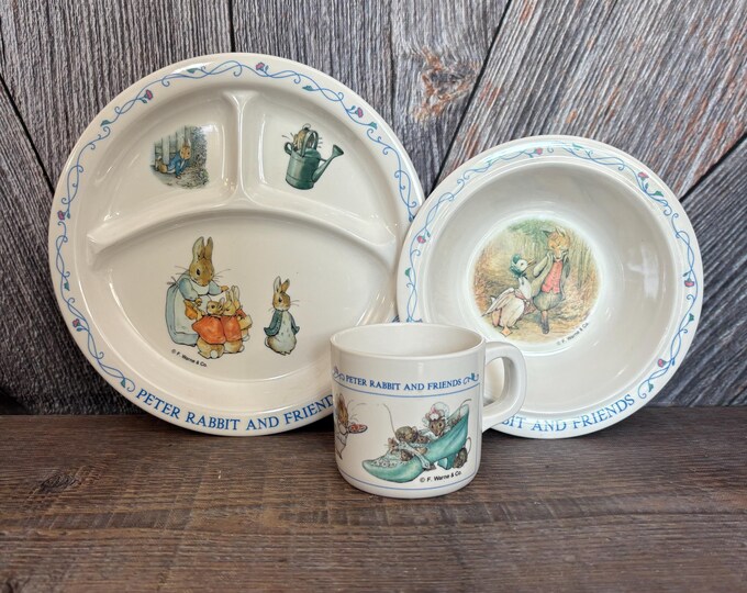 Vintage Peter Rabbit and Friends Plate, Bowl, Mug Set Melmac Plastic ...