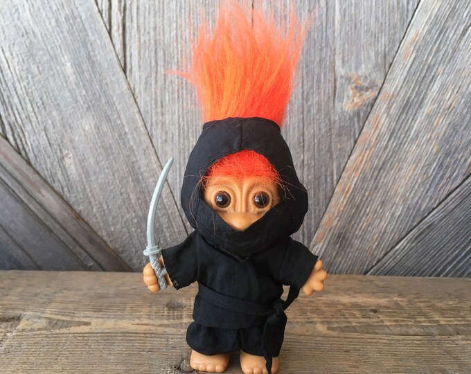 Vintage Ninja Troll Doll {ninja Black Mask Sword Troll With Orange Hair ...