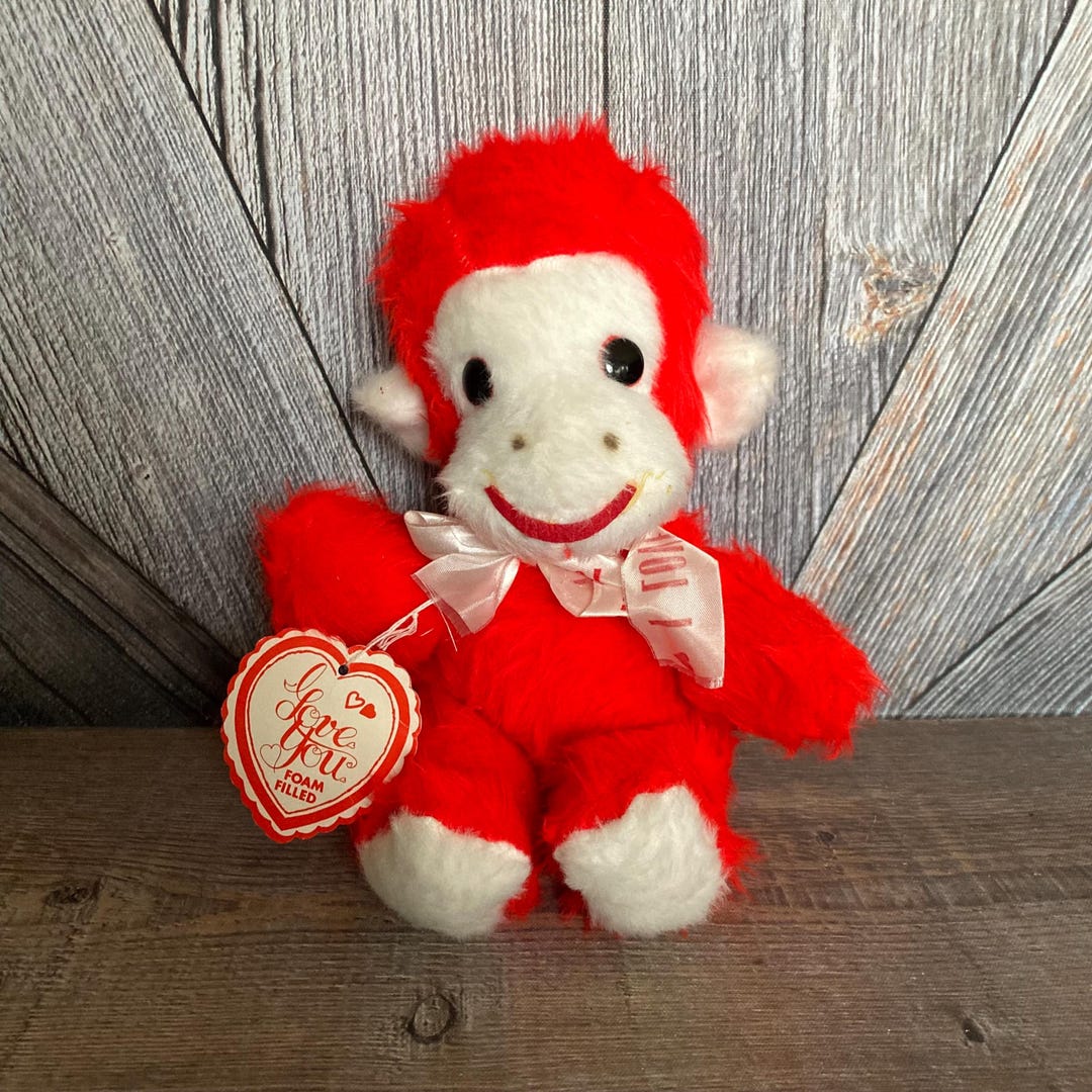 Vintage Monkey Plush Toy Stuffed Animal {pink Valentine's Day Monkey ...