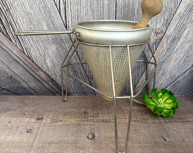 Vintage Strainer Sieve With Pestle Can Canning Applesauce 3 Piece Wood ...