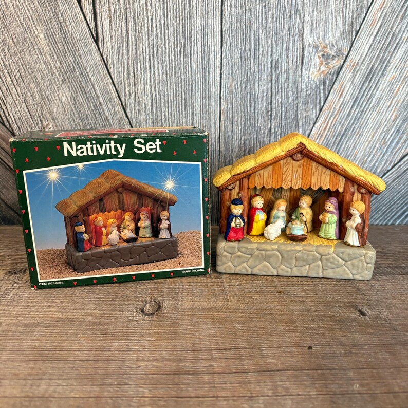 Vintage Christmas Nativity Ceramic Small Nativity Scene Ornament ...