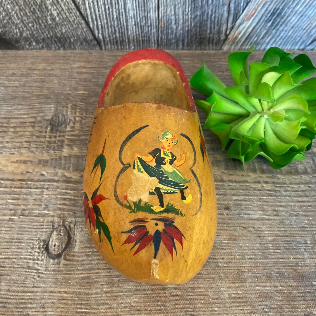 Vintage Wooden Shoe Wall Hanging {painted Floral Wooden Clogs Painted ...