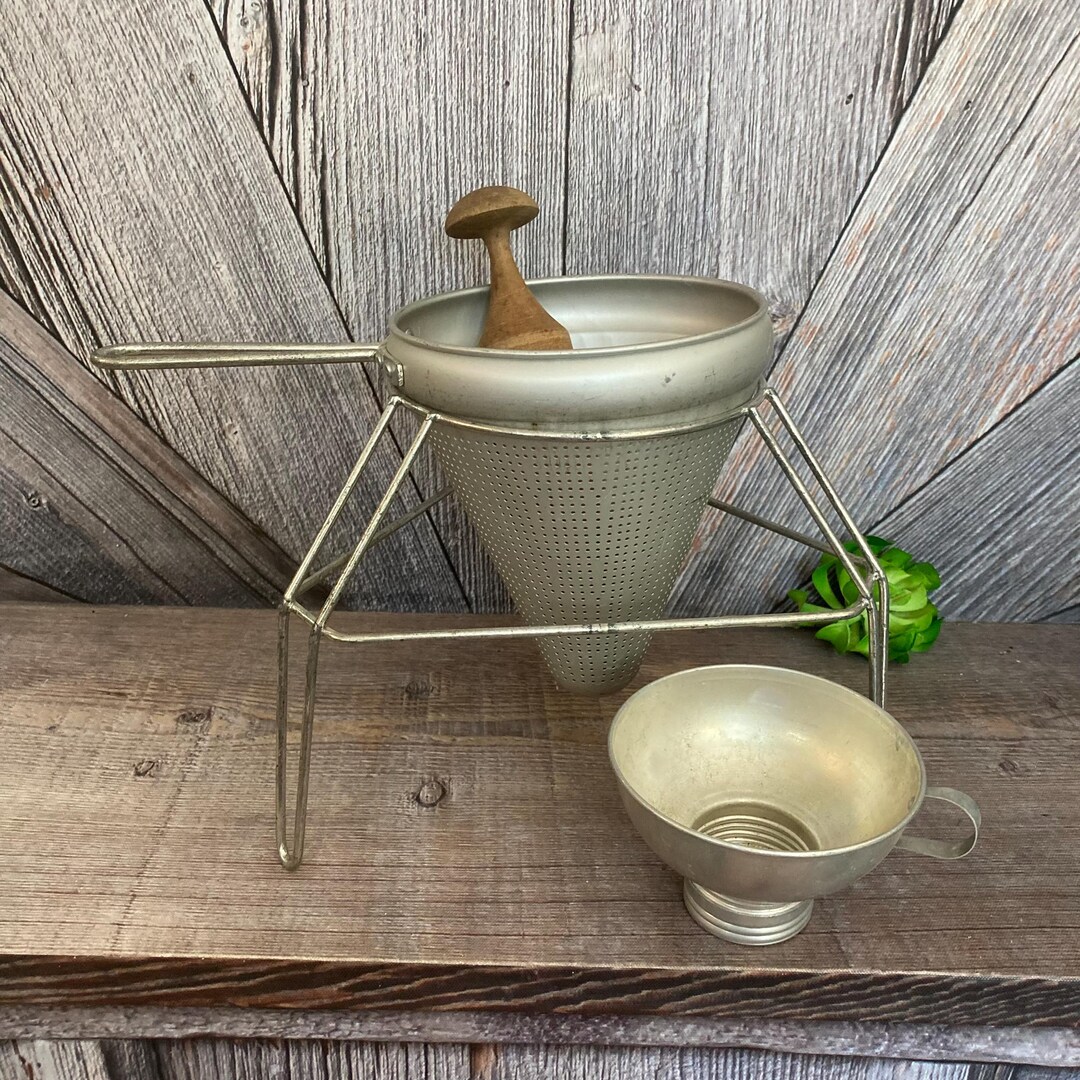Vintage Strainer Sieve With Pestle Can Canning Applesauce 4 Piece Wood ...