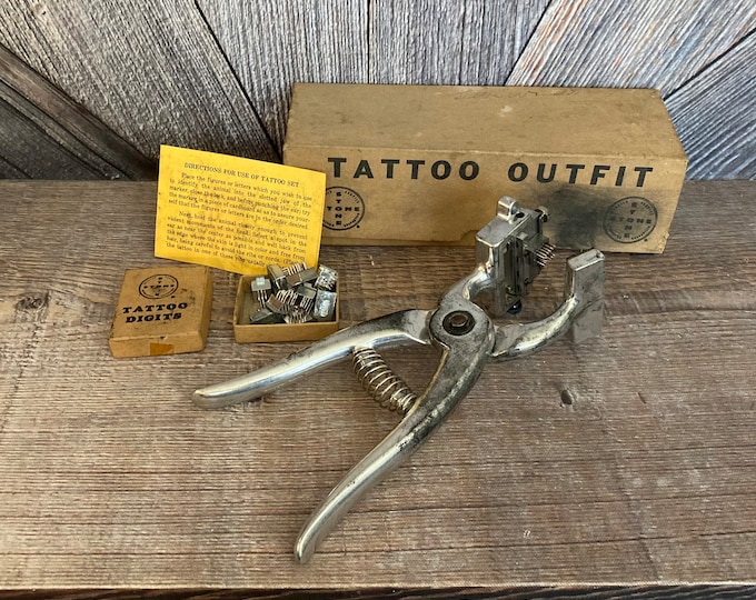 Vintage Tattoo Outfit Stone Brand for Marking Livestock Hog Pig Cow ...