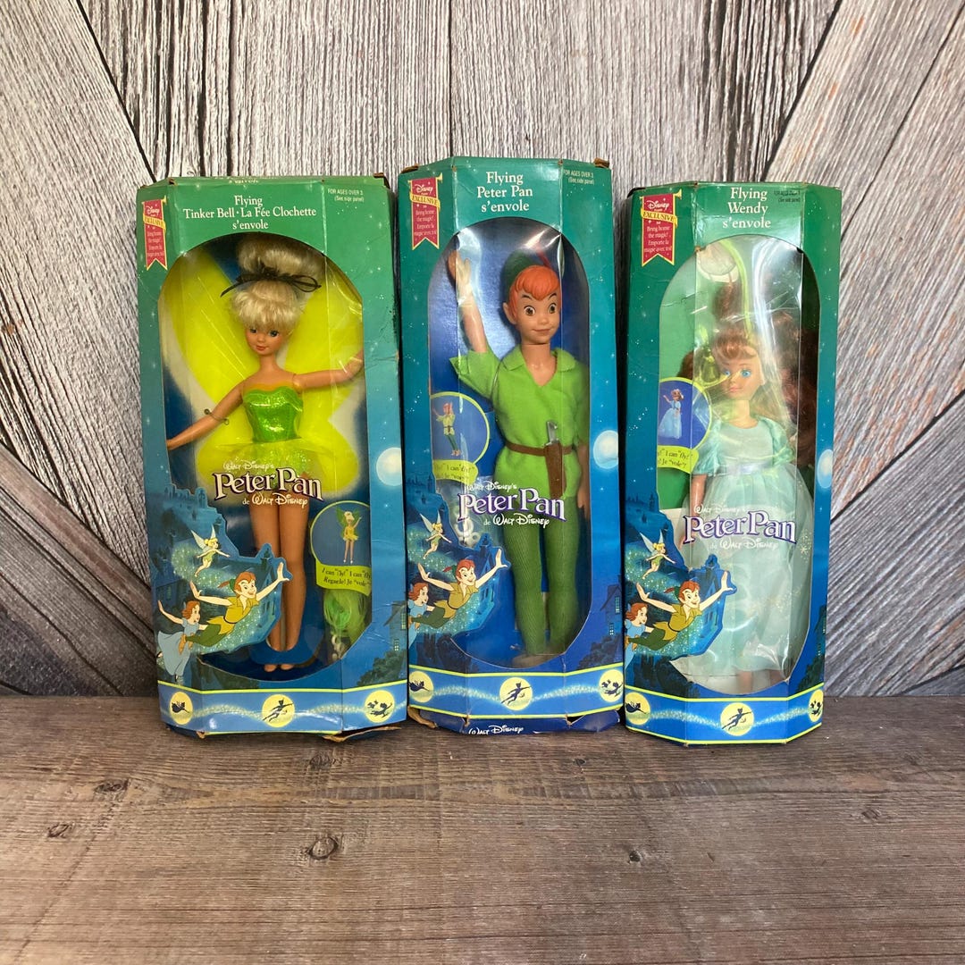 Flying Peter Pan Doll Wendy Tinker Bell Walt Disney Mattel Peter Pan ...