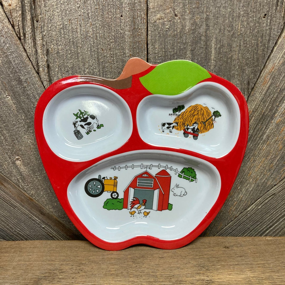Vintage Farm Plate Bowl Cup {apple Barn Animals Melmac Plastic Kid Play ...