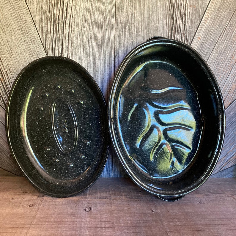 Vintage Enamel Roaster Roasting Pan Rooster Roaster Chicken - Etsy