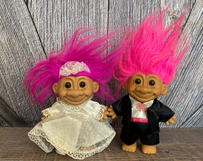 Vintage Troll Bride and Groom 2 Wedding Trolls With Pink Hair Russ ...