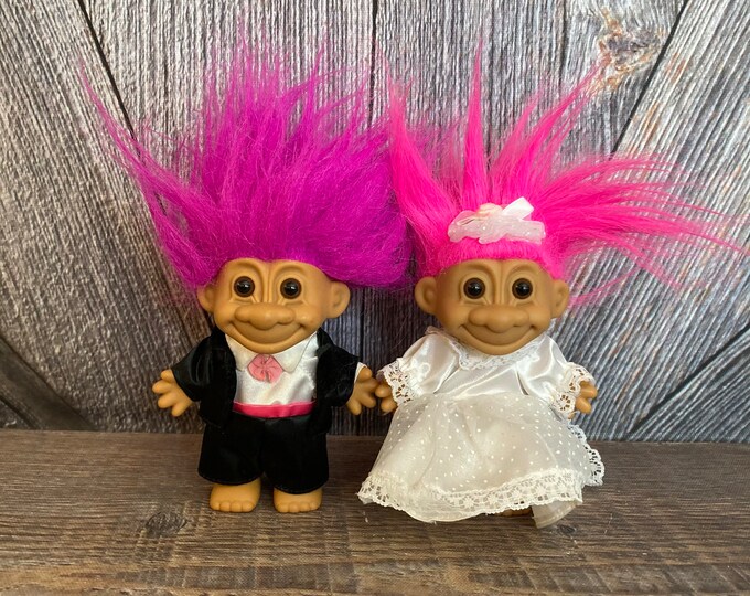 Vintage Troll Bride and Groom {2 Wedding Trolls With Pink Hair} Russ ...