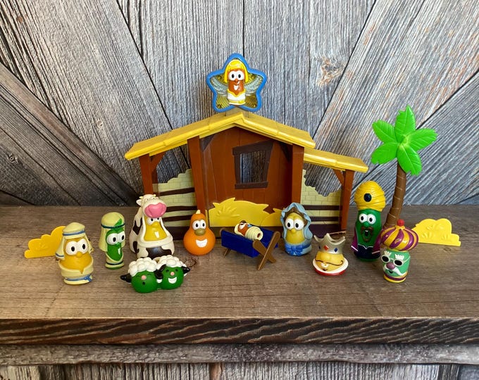Vintage Veggietales Nativity Set, Singing O Little Town of Bethlehem ...