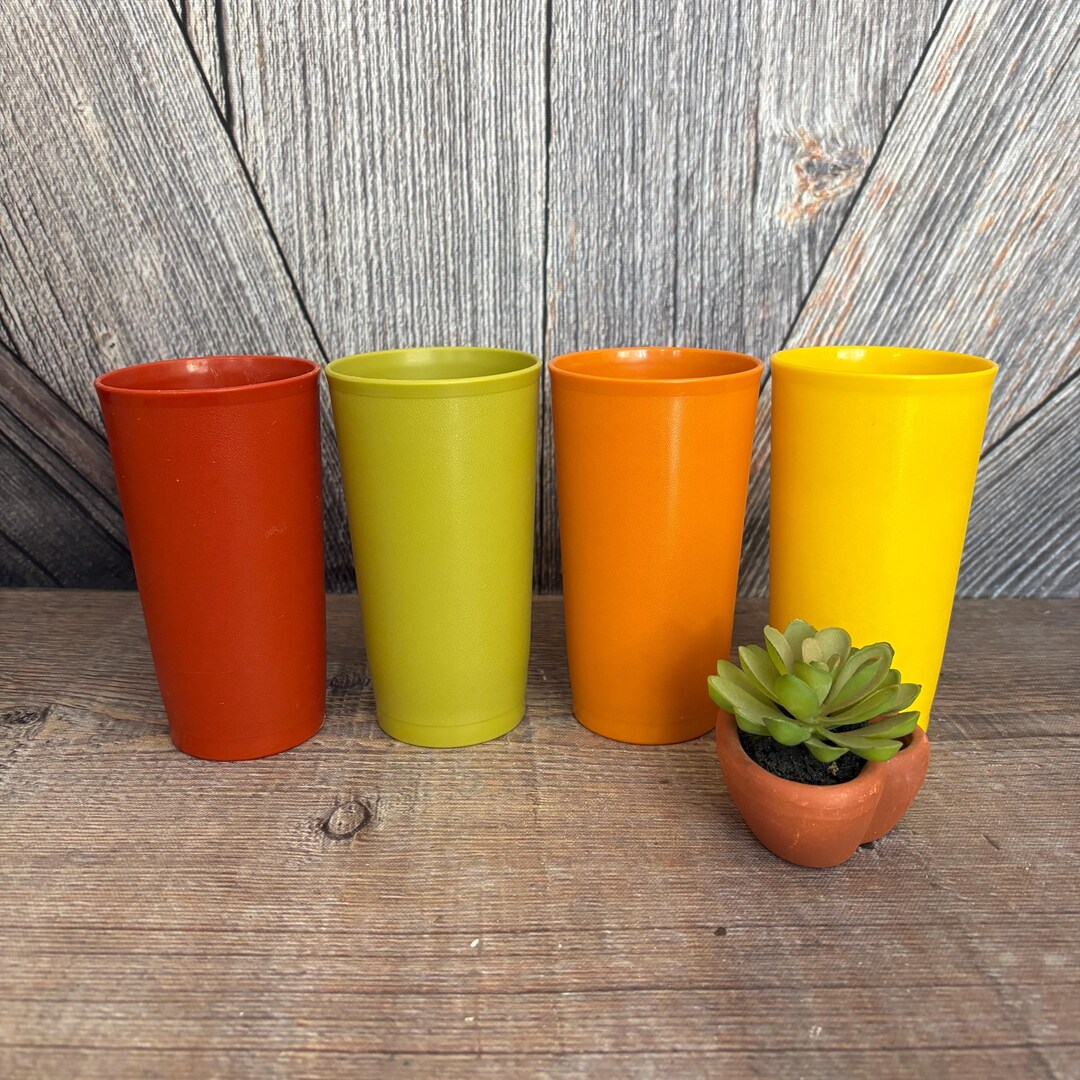 4 Vintage Tupperware Tumblers Cups Glasses Plastic Tupper Ware Storage ...
