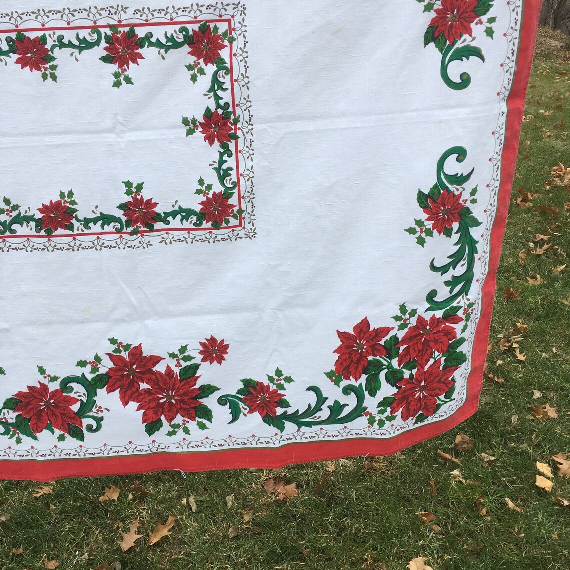 Vintage Christmas Tablecloth {large 70 by 49 Inches} Vintage Bows ...