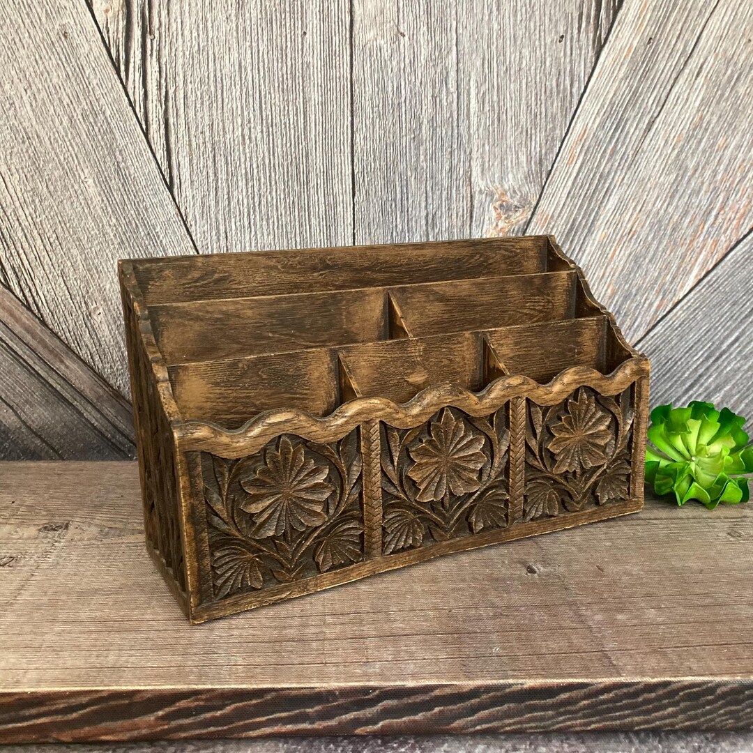 Vintage Mail Sorter Letter Organizer Wood-look Wooden Plastic Letter ...