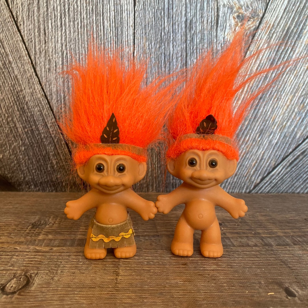2 Vintage Thanksgiving Trolls Indian Troll Couple Russ Berrie Orange ...
