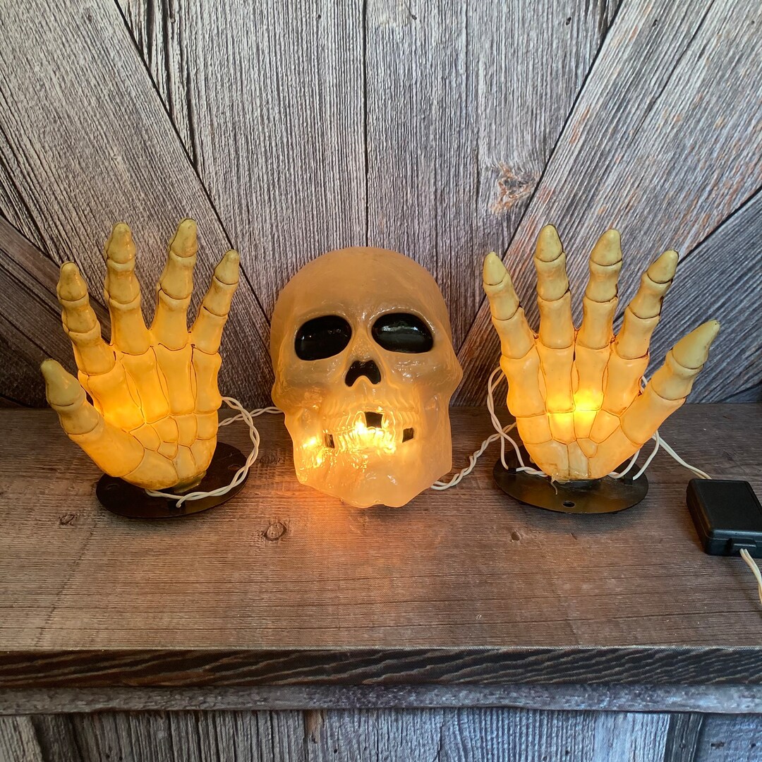 Vintage Light up Skull With Hands Halloween Blow Mold Light Skull ...