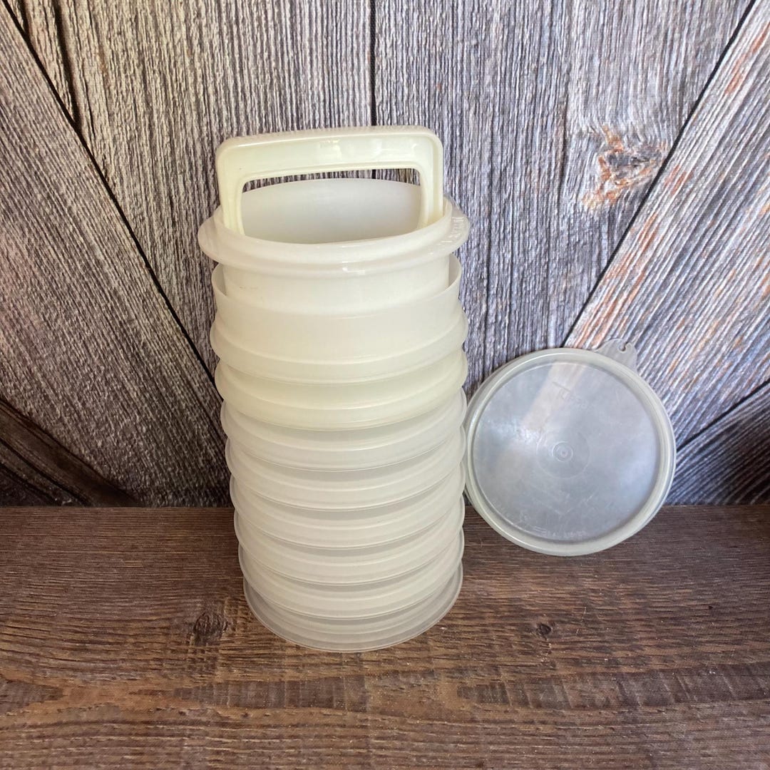 Vintage Tupperware Hamburger Press Keeper Set Clear White Burger Maker ...