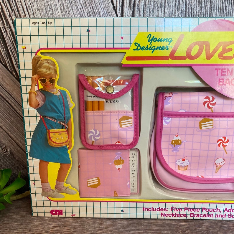 Vintage Kids 10 Piece Bag Set Plastic Pink Purse Little Girl Dress up ...