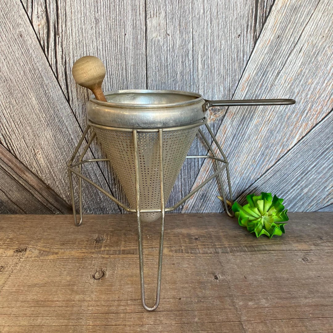Vintage Strainer Sieve With Pestle Can Canning Applesauce 3 Piece Wood ...