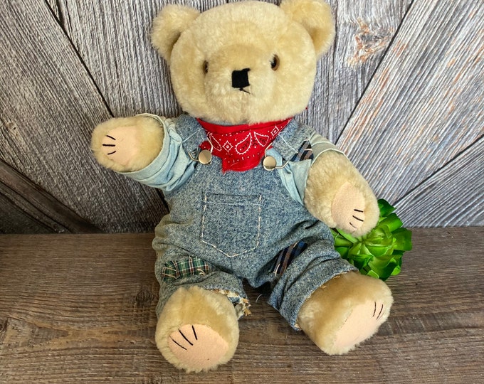 Vintage Farmer Teddy Bear Plush {collectable Plush Bear Jointed ...