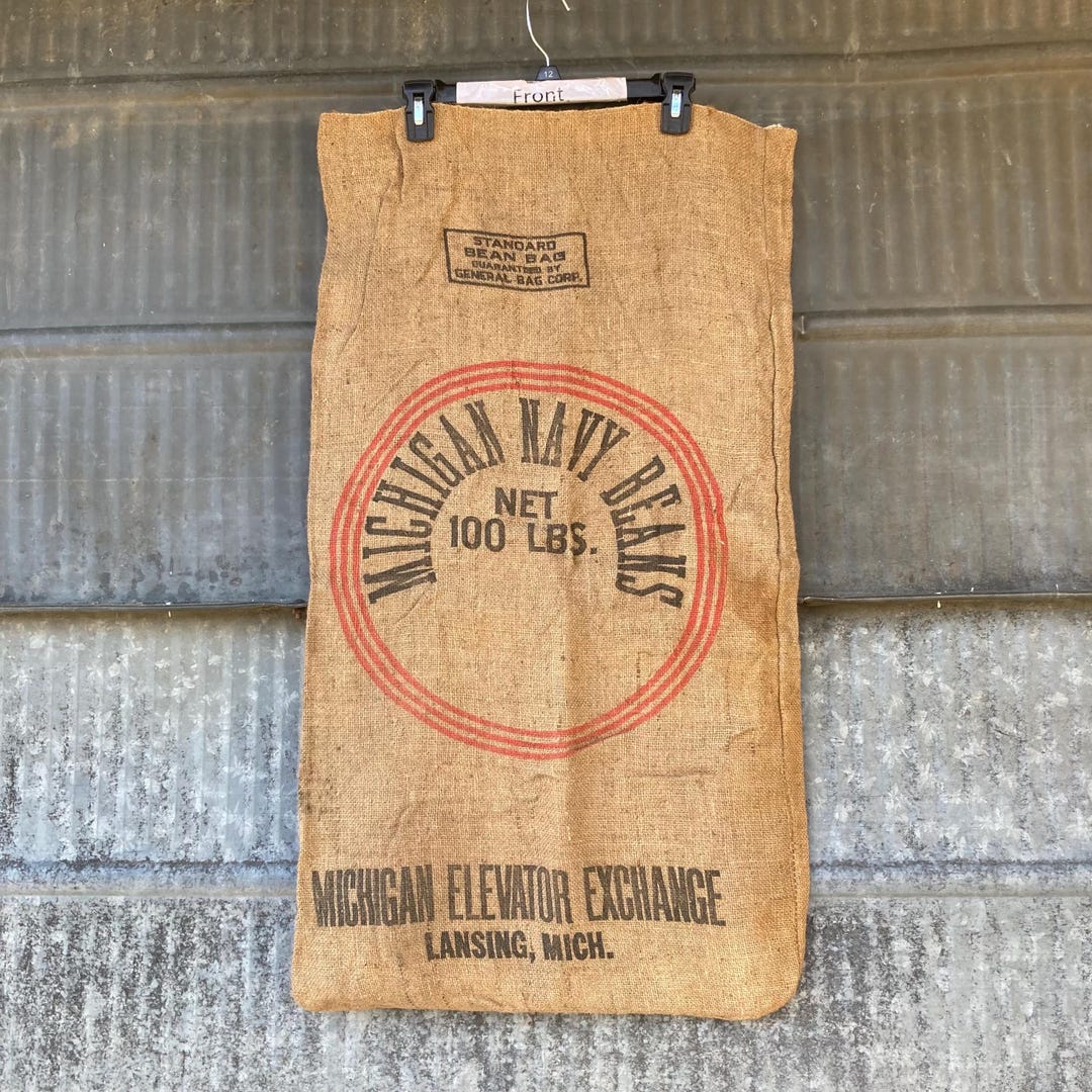 Free Shipping! Vintage Michigan Navy Beans Burlap Sack Michigan ...