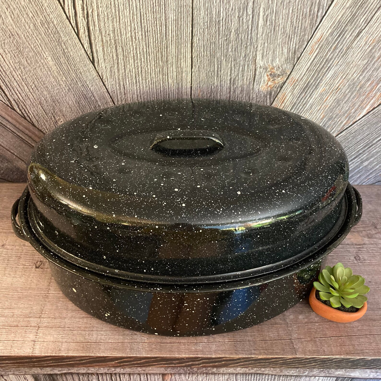 Vintage Enamel Roaster Roasting Pan Rooster Roaster Chicken Roaster ...