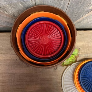 Vintage Tupperware Canister Set Plastic Round Mixed Colors Rainbow ...