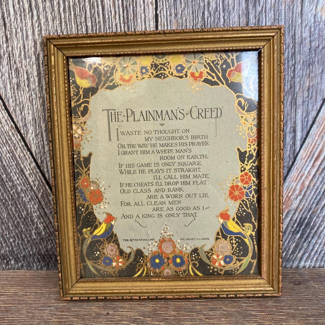 Vintage plainman's Creed Print Saying, Volland Saying Poem Lithograph ...