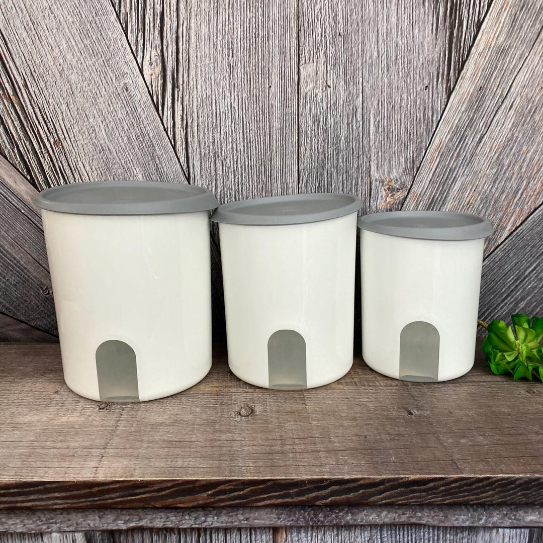 Vintage Tupperware Canister Set One Touch Seal Plastic White Gray ...