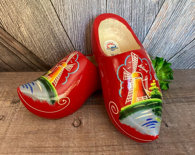 Vintage Wooden Shoes dutch Wooden Clogs Painted Wood Tulip Time Holland ...