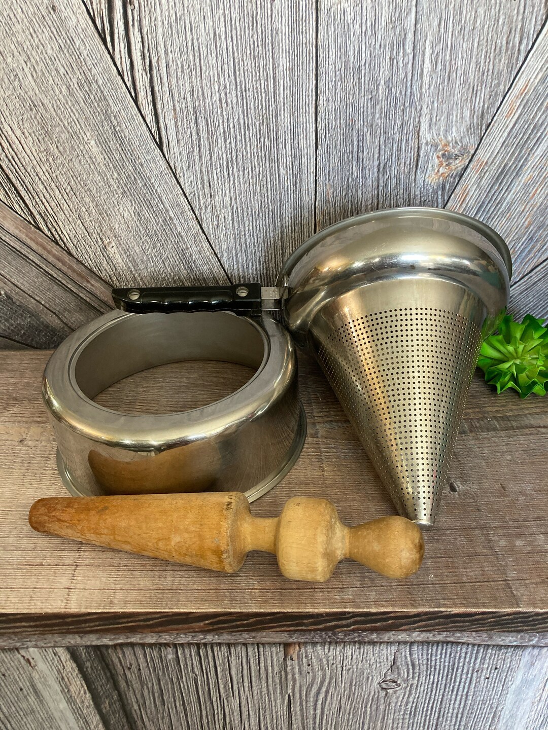 Vintage Strainer Sieve With Pestle Can Canning Applesauce Holder Stand ...