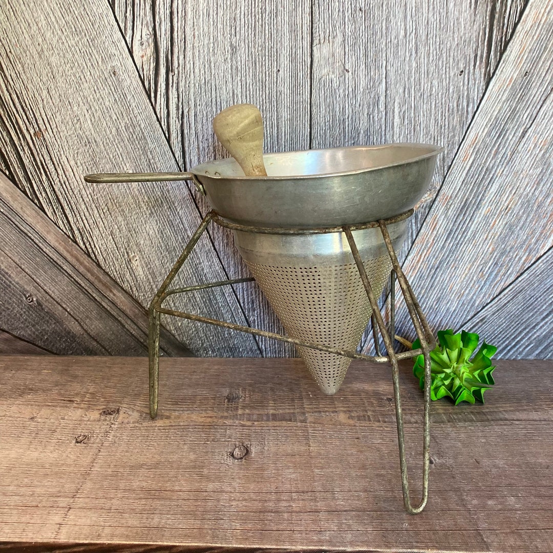 Vintage Strainer Sieve With Pestle Can Canning Applesauce 3 Piece Wood ...