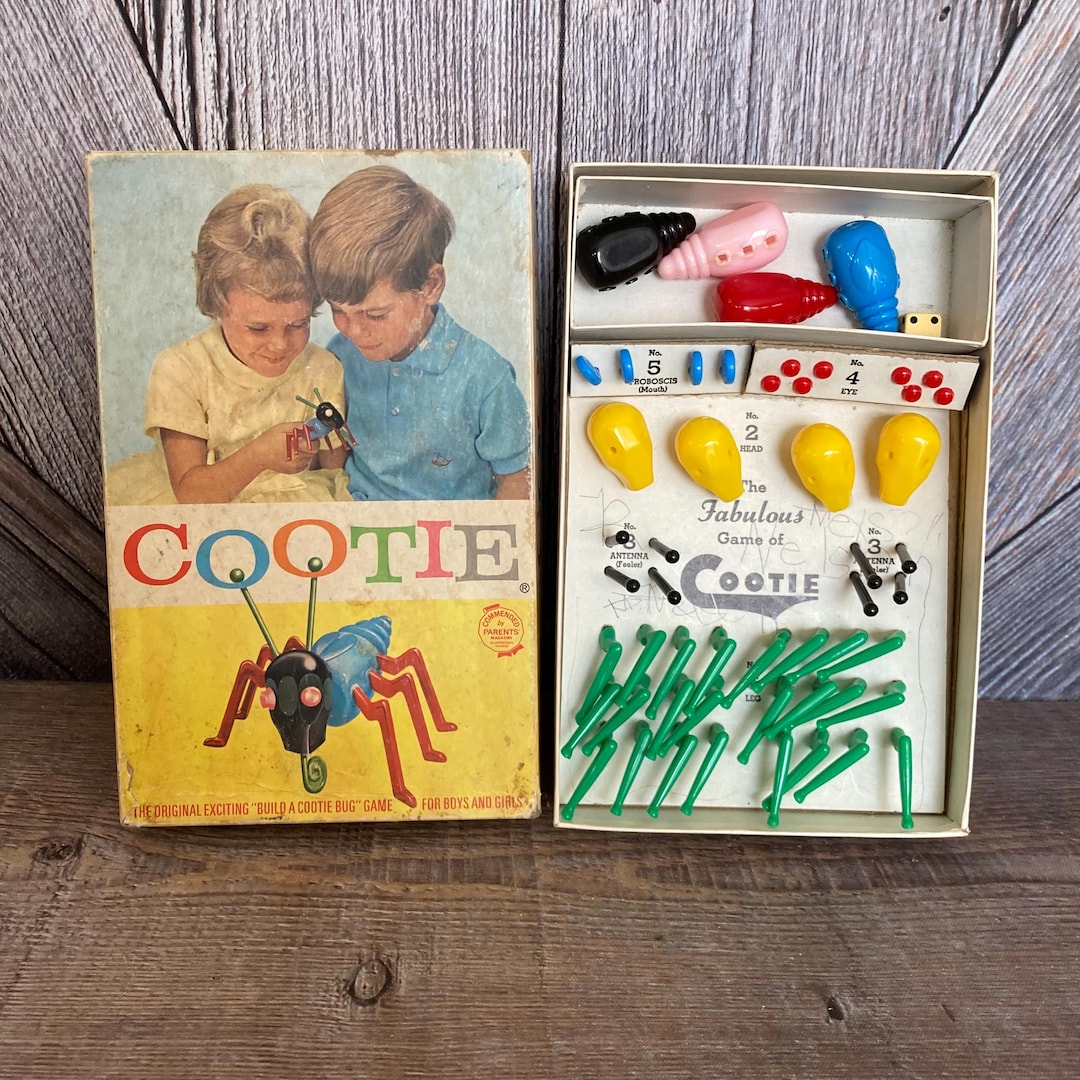 Vintage Cootie Game 1949 Complete the Game of Cootie Schaper Plastic Bug Kids Game cooties Ant ...