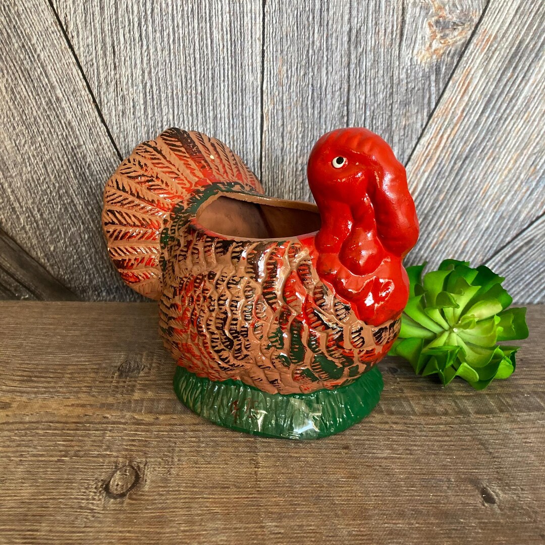 Vintage Ceramic Turkey Planter {thanksgiving Centerpiece Fall Large ...