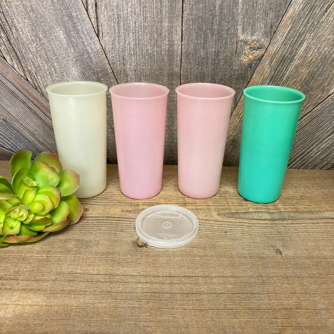 4 Vintage Tupperware Tumblers Tall Cups Glasses Plastic Tupper Ware ...