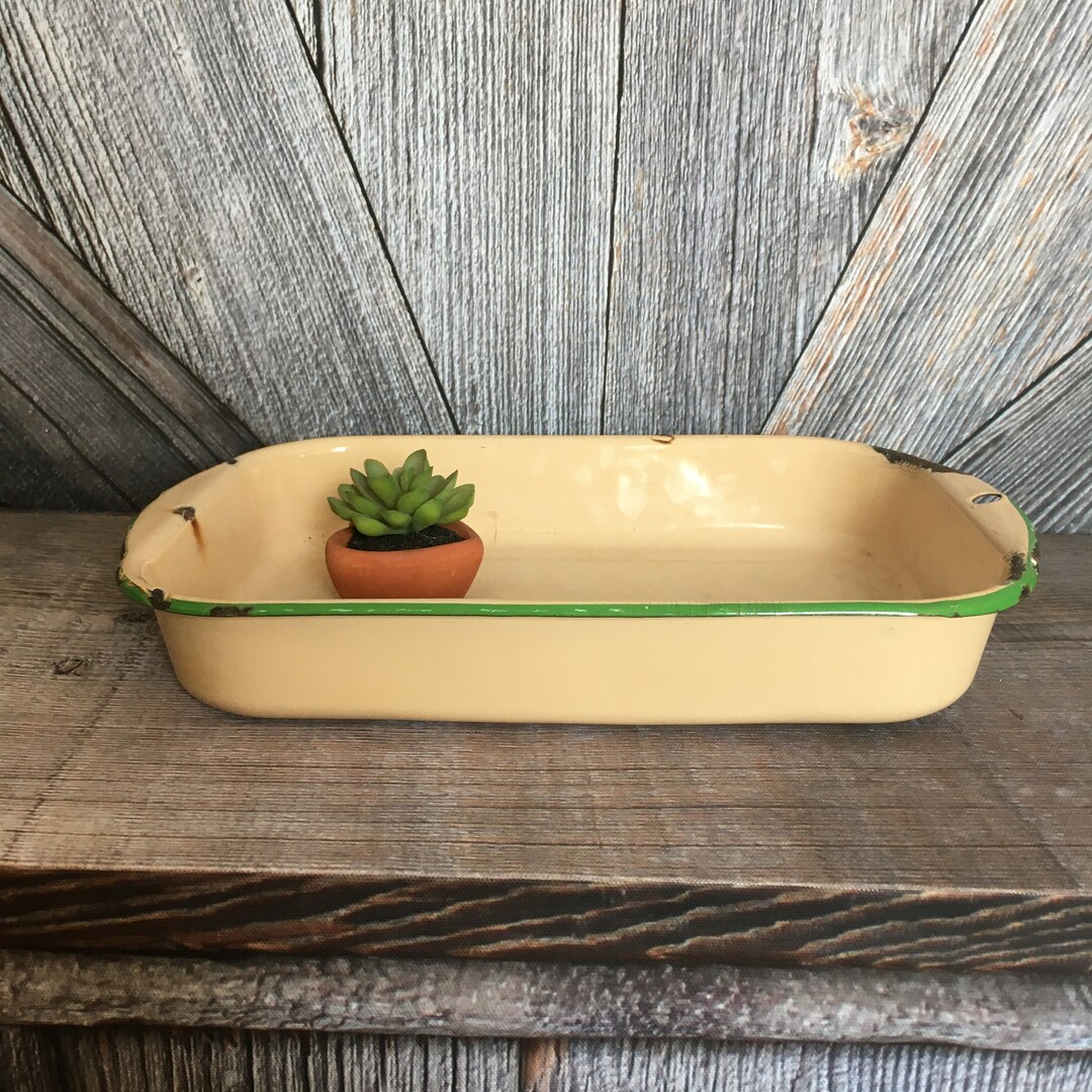 Vintage Enamel Pan Rectangular Bowl Refrigerator Drawer Rustic Wedding ...