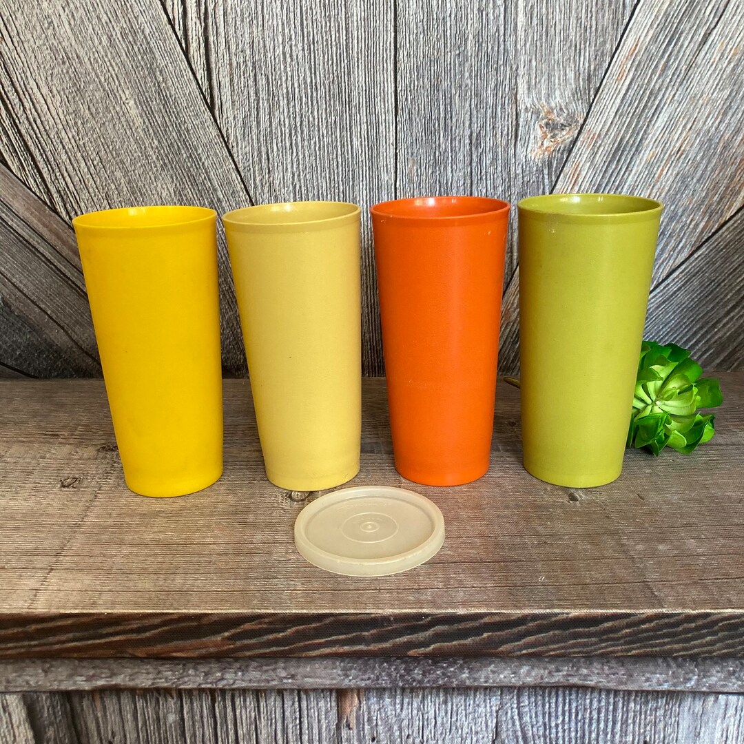4 Vintage Tupperware Tumblers Cups Glasses Plastic Tupper Ware Storage ...