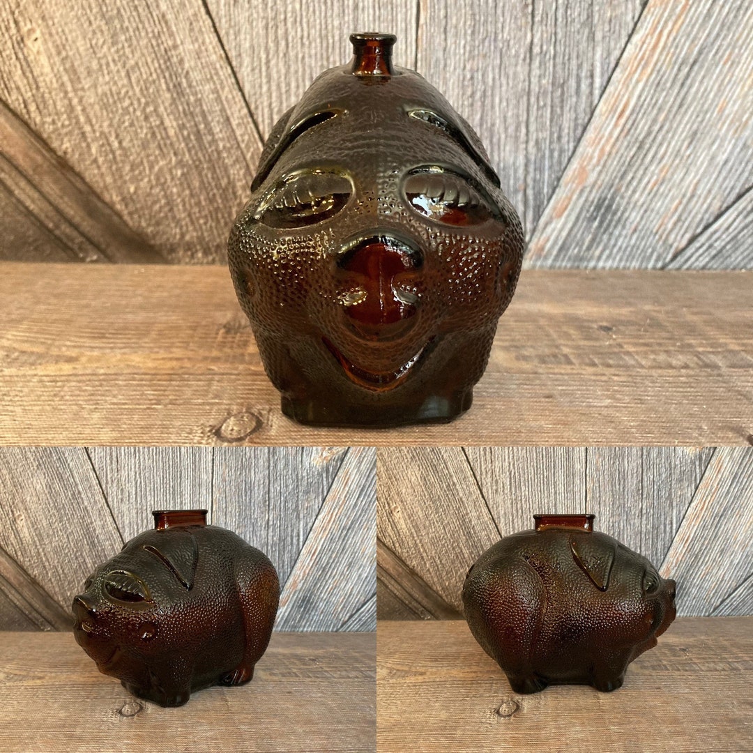 Vintage Glass Piggy Bank Kids Bank vintage Brown Glass Coin Bank Piggy ...
